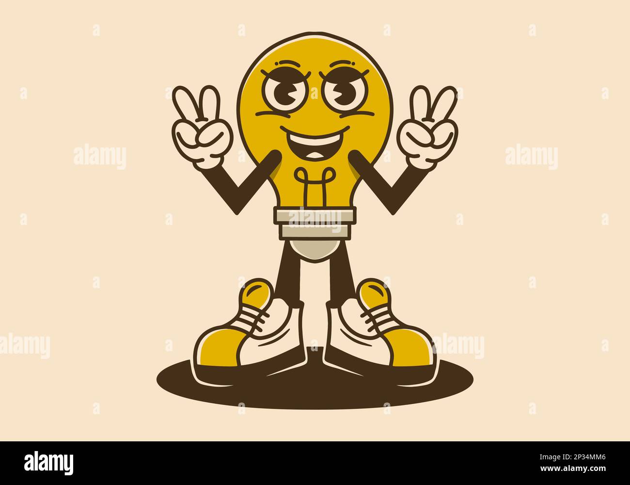 Mascot character design of light bulb with peace sign hand Stock Vector ...