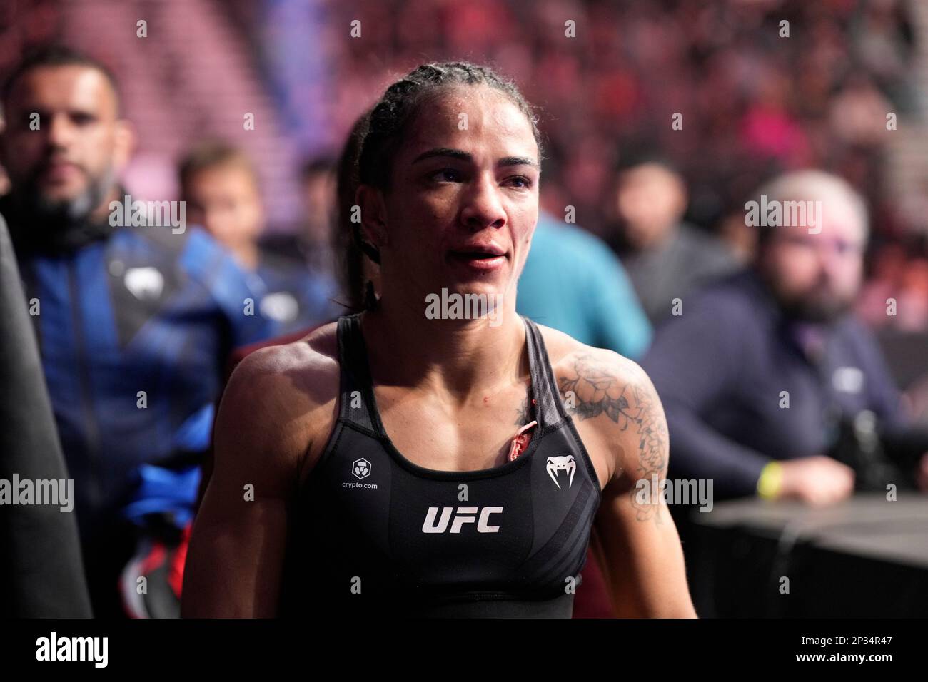 LAS VEGAS, NV - MARCH 4: Viviane Araujo reacts her loss to Amanda Ribas ...