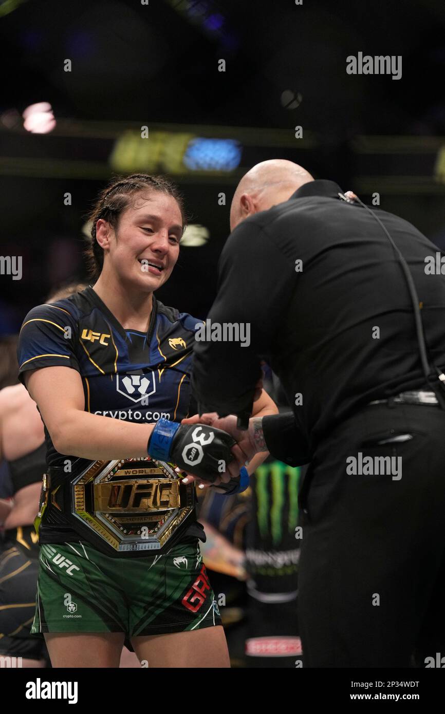 Las Vegas Nv March 4 Alexa Grasso Celebrates Her Victory Over Valentina Shevchenko In Their