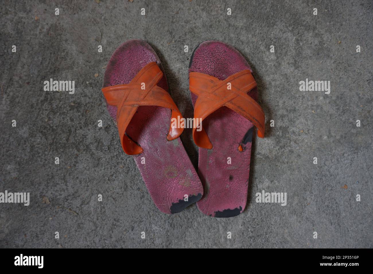Old shoes that have been used for a long time , sandals , slipper Stock ...