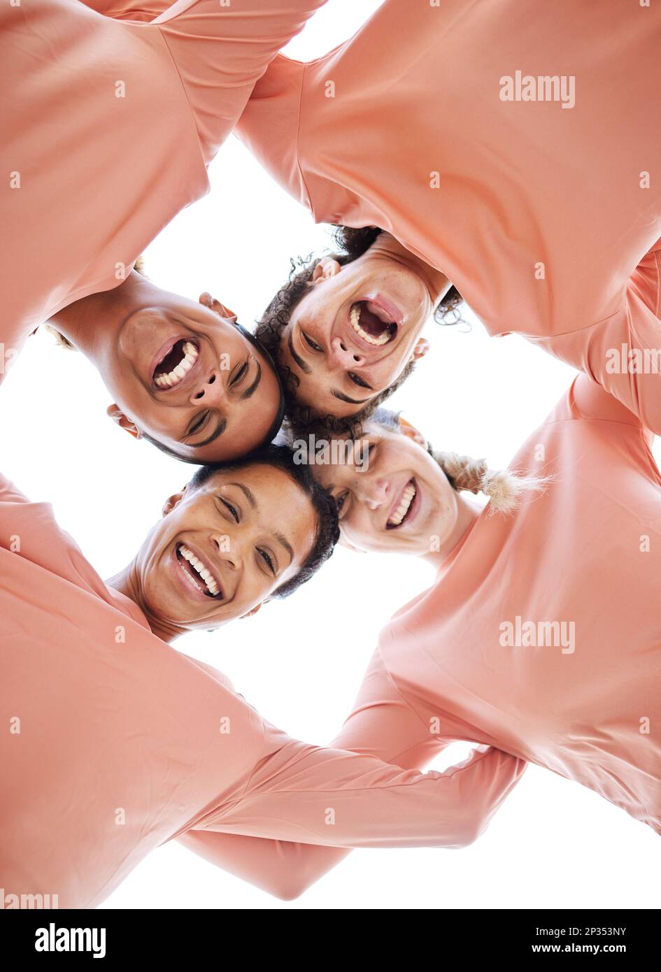 Happy, circle and portrait of women from the bottom with diversity ...