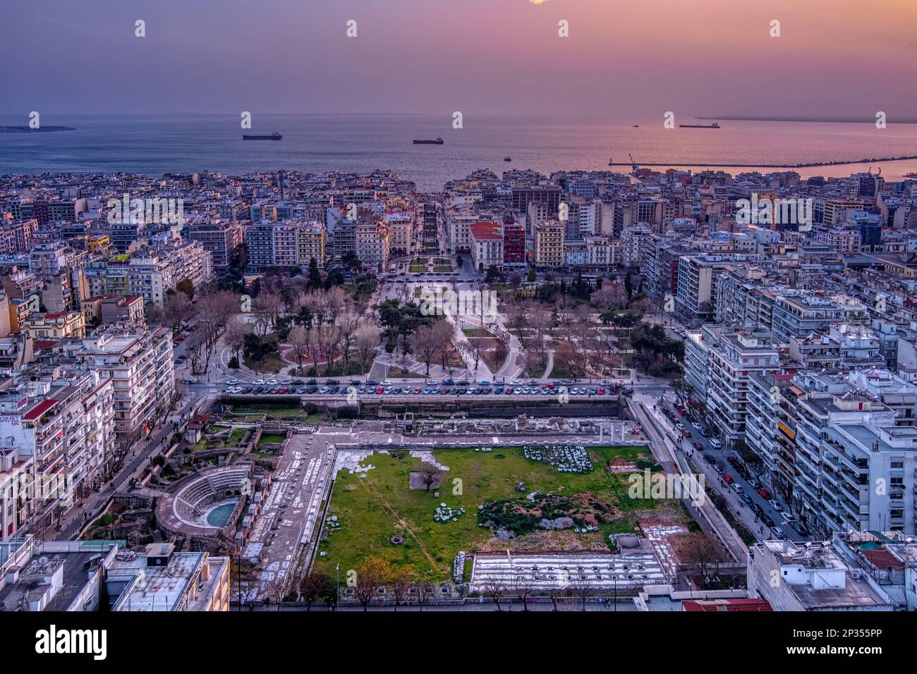 Aerial view of Roman Forum (Ancient Agora) of Thessaloniki and the ...