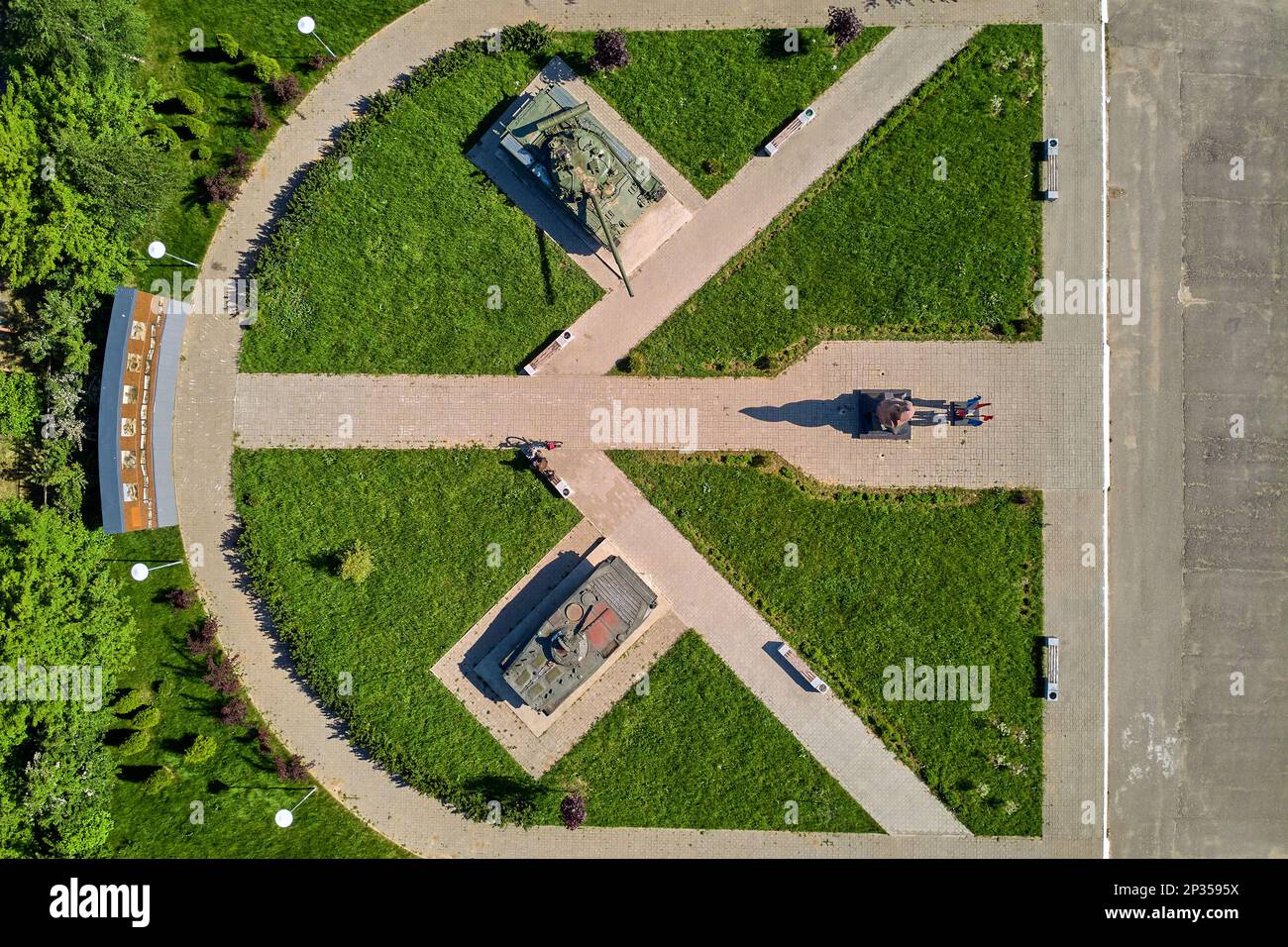 Aerial view of the memorial military square in the city of Balabanovo ...