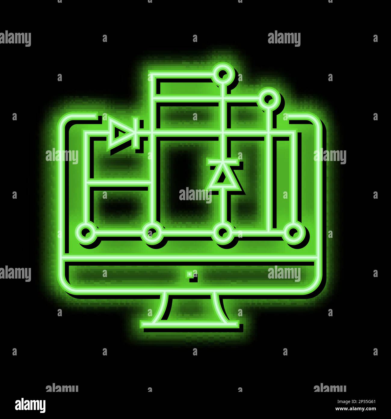 scheme on computer screen for semiconductor manufacturing neon glow ...
