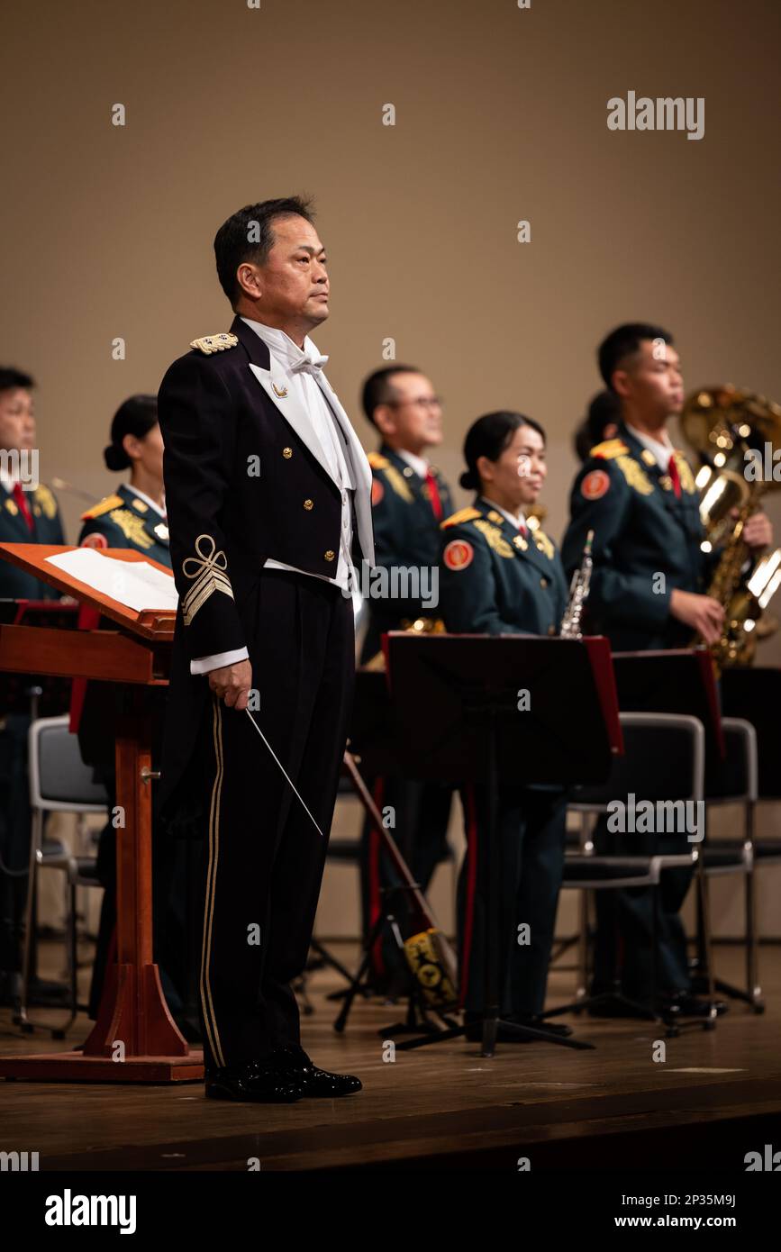 Members of the Japan Ground Self-Defense Force 15th Brigade Band face ...