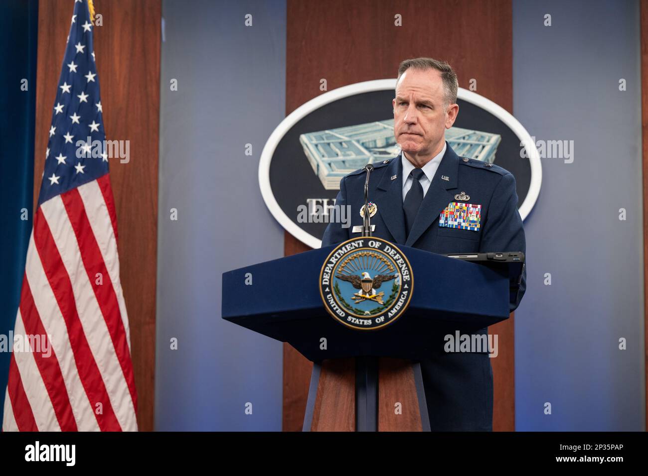 Pentagon Press Secretary Air Force Brig. Gen. Pat Ryder speaks during a press conference at the ...