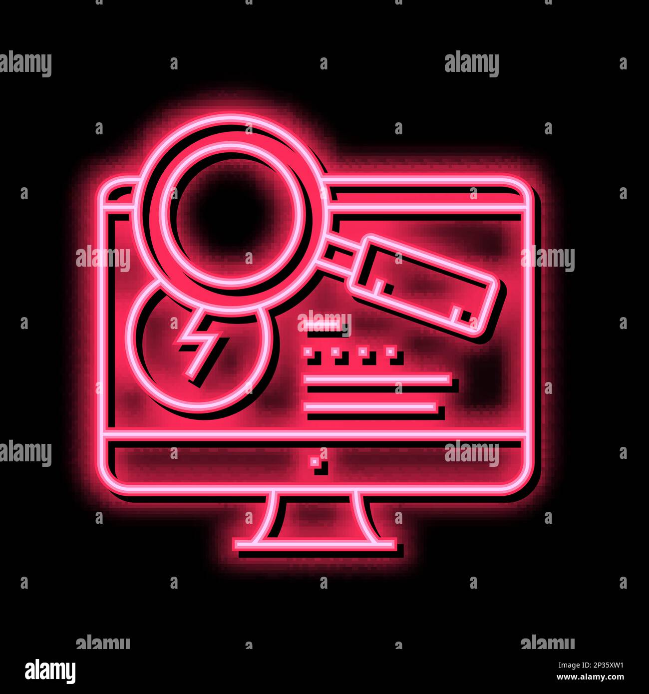 research computer incident neon glow icon illustration Stock Vector ...