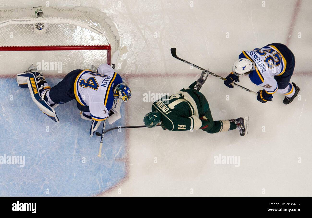 April 20, 2015: St. Louis Blues goalie Jake Allen (34) stops a shot by ...