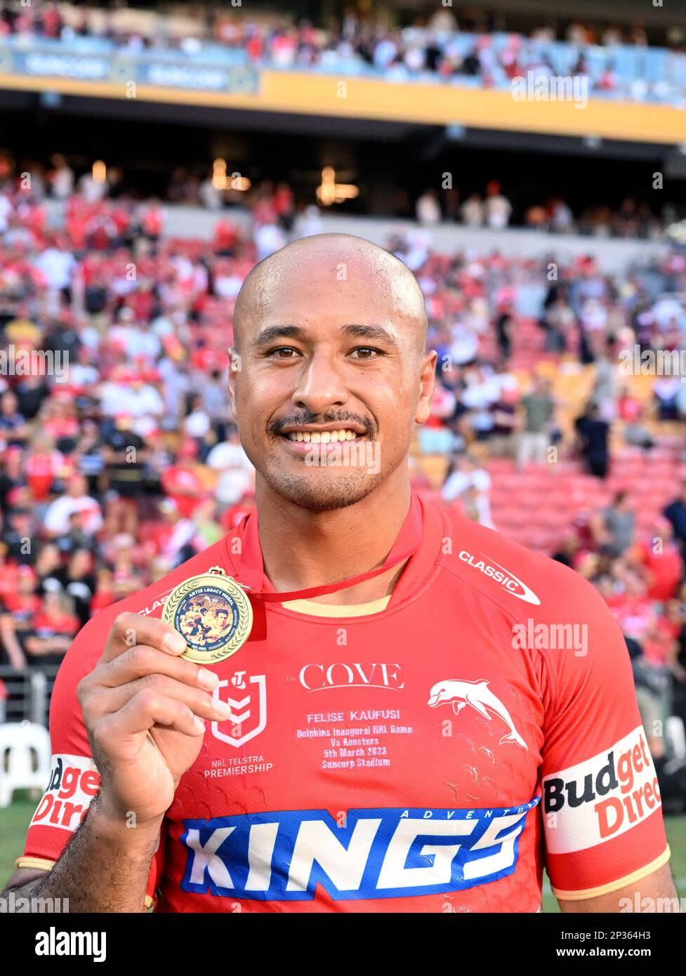 Felise Kaufusi of the Dolphins poses after winning the Arthur Beetson ...