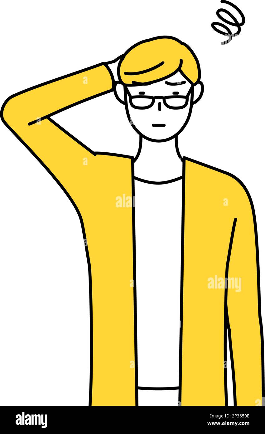 A casually dressed young man scratching his head in distress, Vector ...