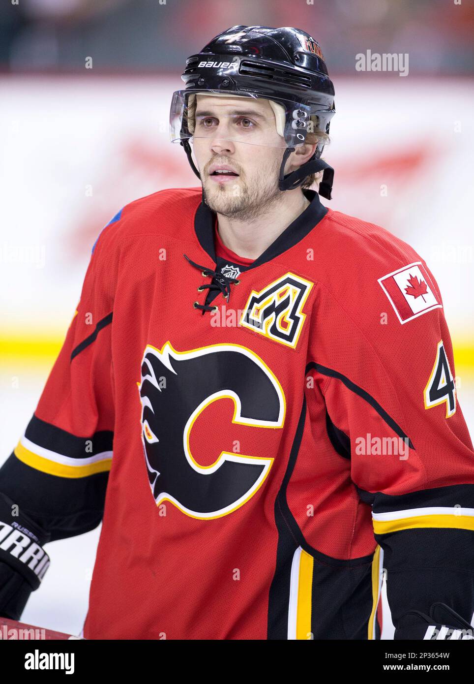 NHL profile photo on Calgary Flames' Kris Russell during a game against ...