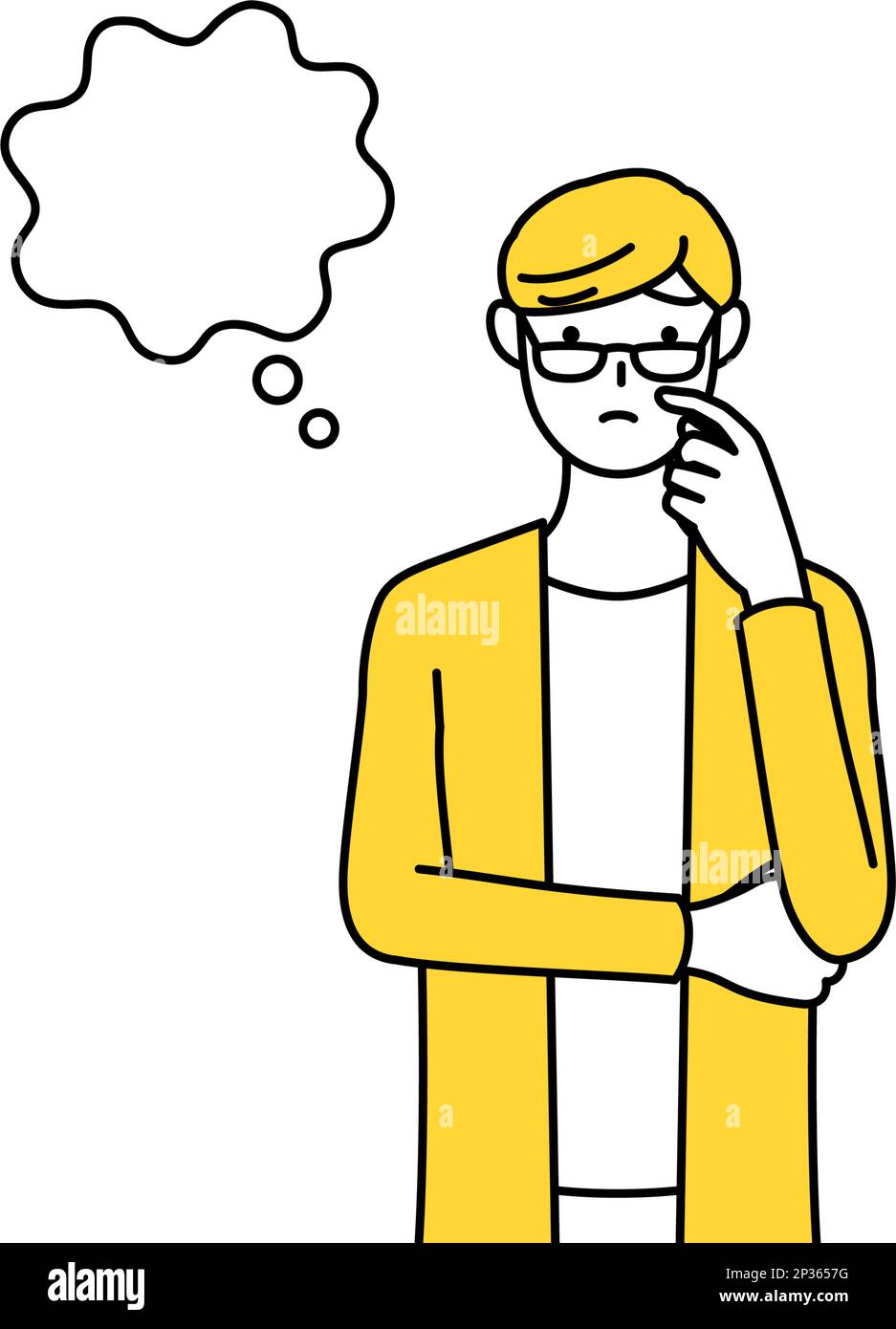 A casually dressed young man thinking while scratching his face, Vector ...
