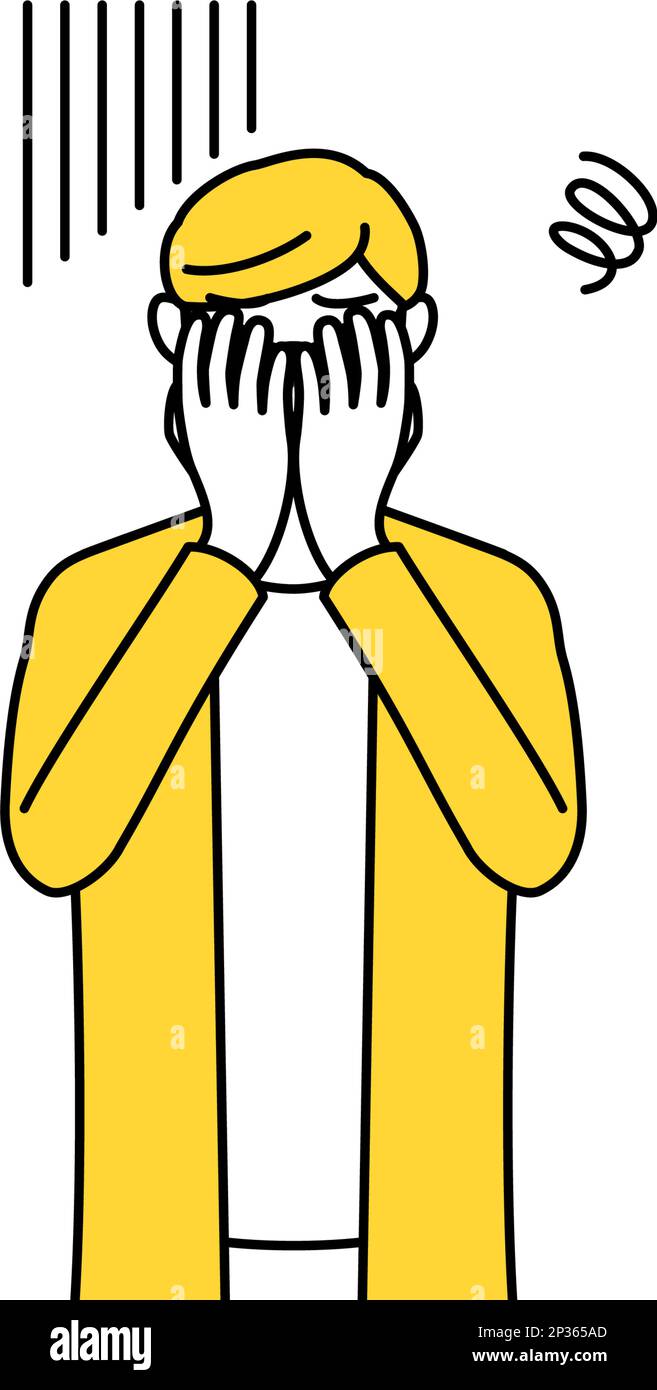 A casually dressed young man covering his face in depression, Vector ...