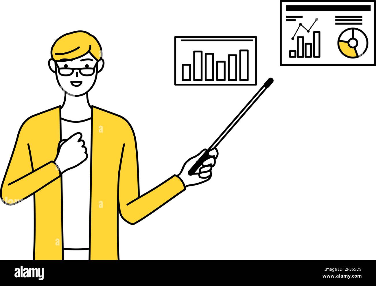 A casually dressed young man analyzing a performance graph, Vector Illustration Stock Vector ...