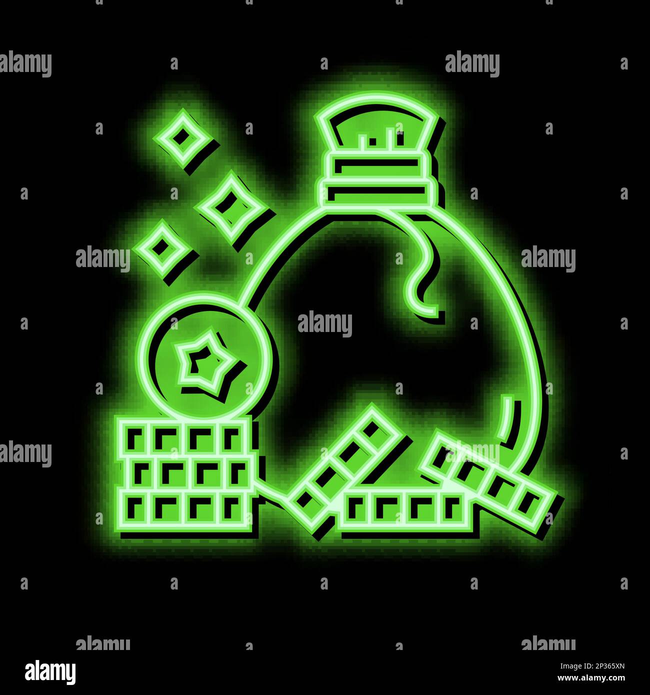 coin bag award for win video game level neon glow icon illustration ...