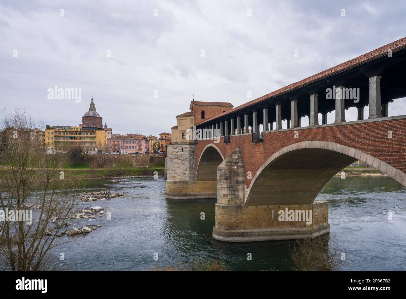 Skyline of Pavia , Ponte Coperto(covered bridge) is a bridge over the ...