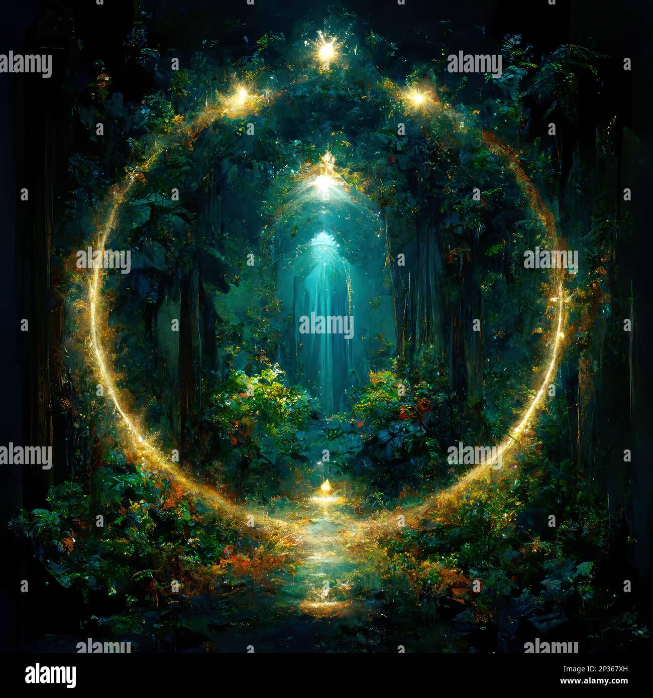 Beautiful magic night forest. Digital art Stock Photo - Alamy