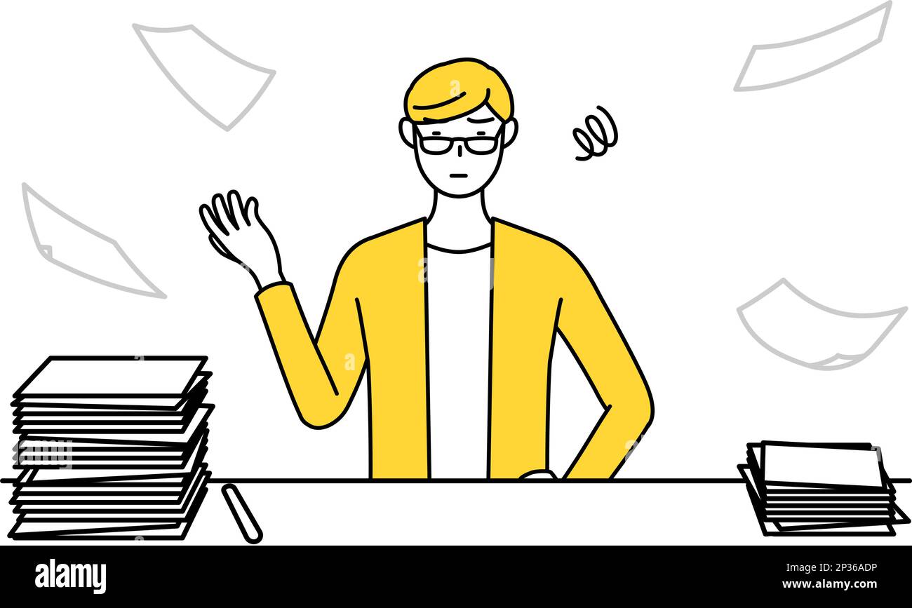 A casually dressed young man who is fed up with his unorganized ...