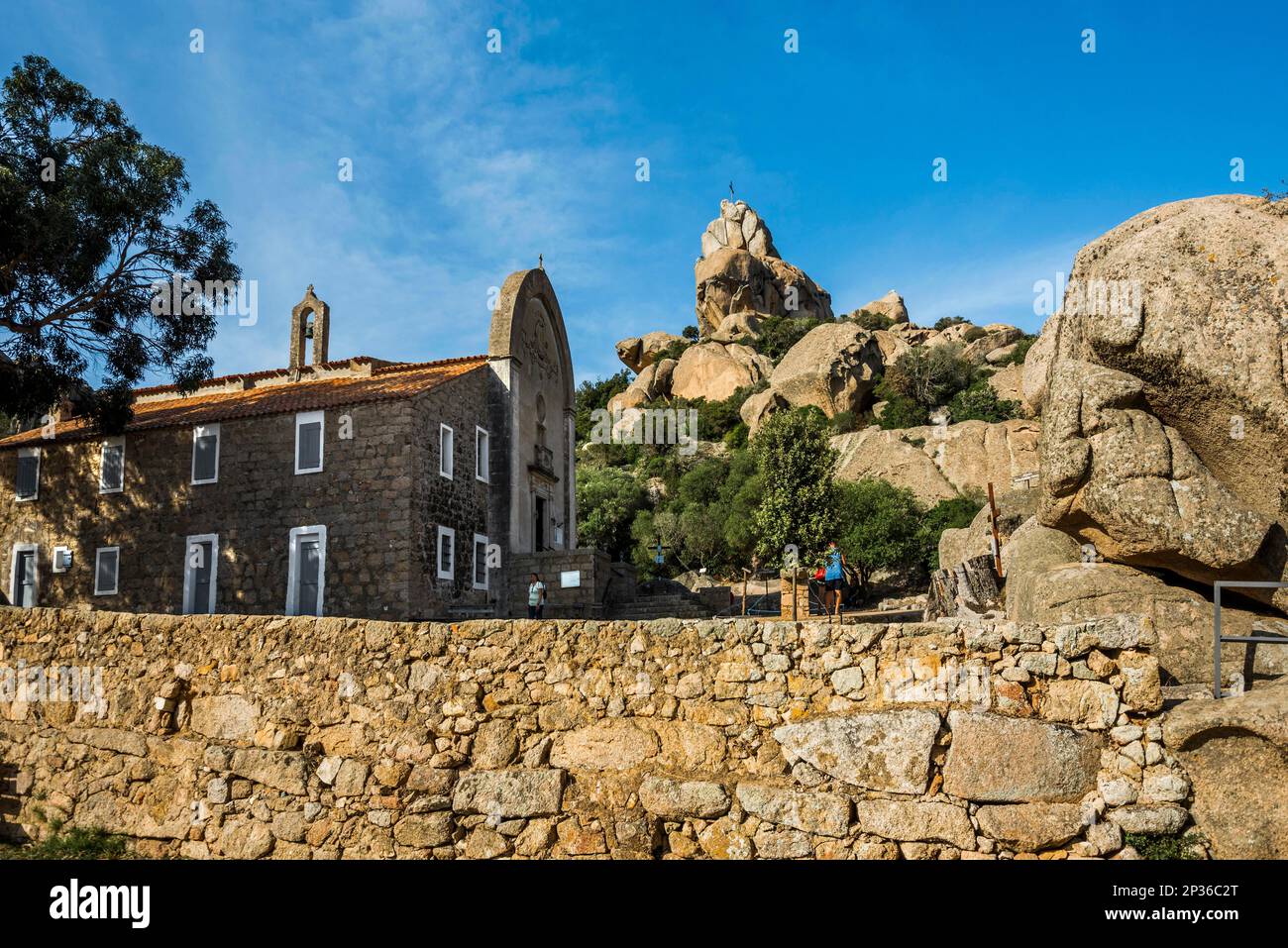 Church and granite rock, Ermitage de la Trinite, Bonifacio, South coast ...