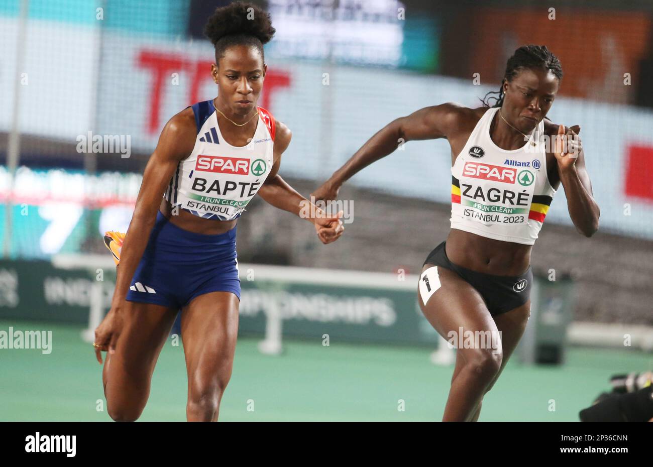Laeticia Bapte of France, Anne Zagré of Belgium, Round 1, 60 m Hurdles ...