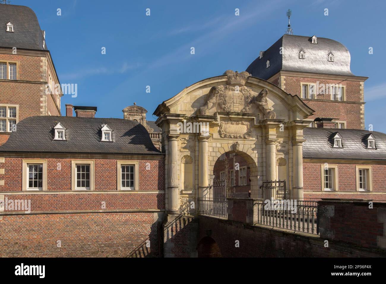 Baroque and moated castle Ahaus, magnificent portal, today seat of the ...