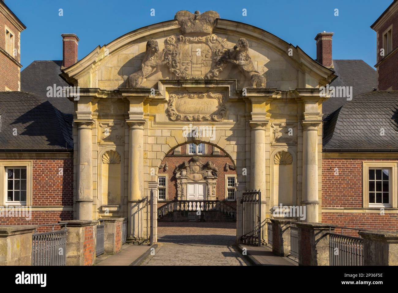 Baroque and moated castle Ahaus, magnificent portal, today seat of the ...