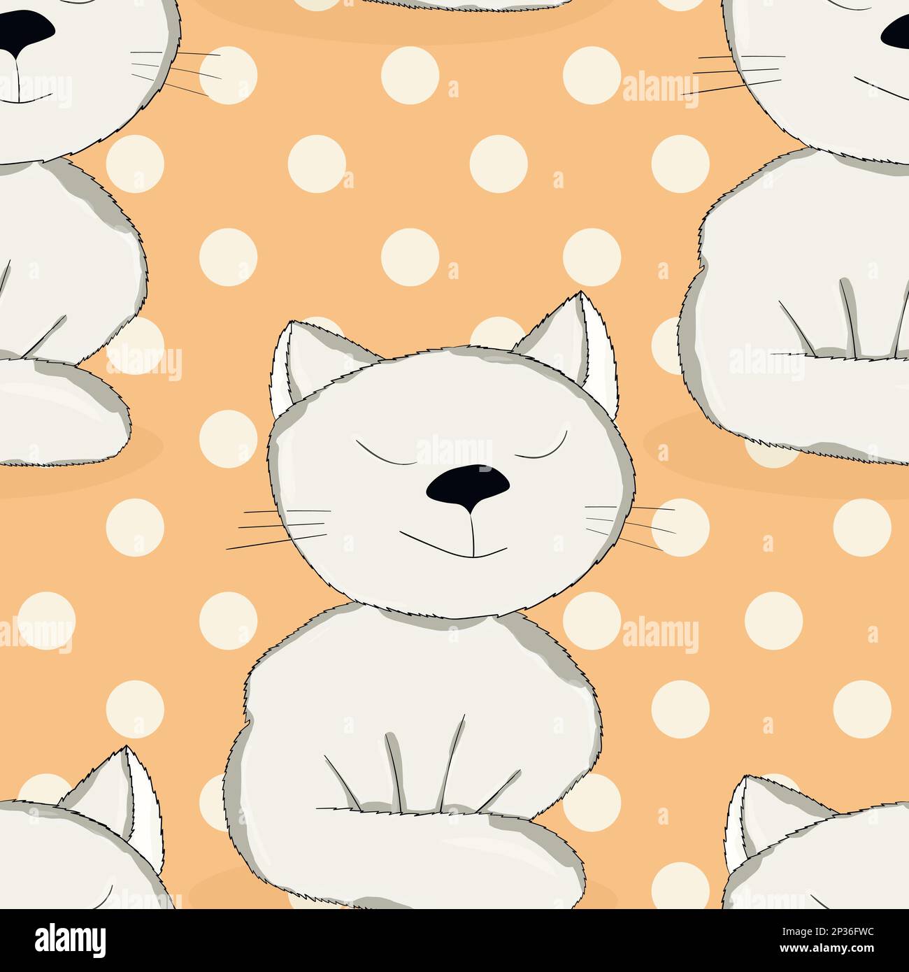 Seamless pattern with cute kitten print. Different scandy cats on color ...