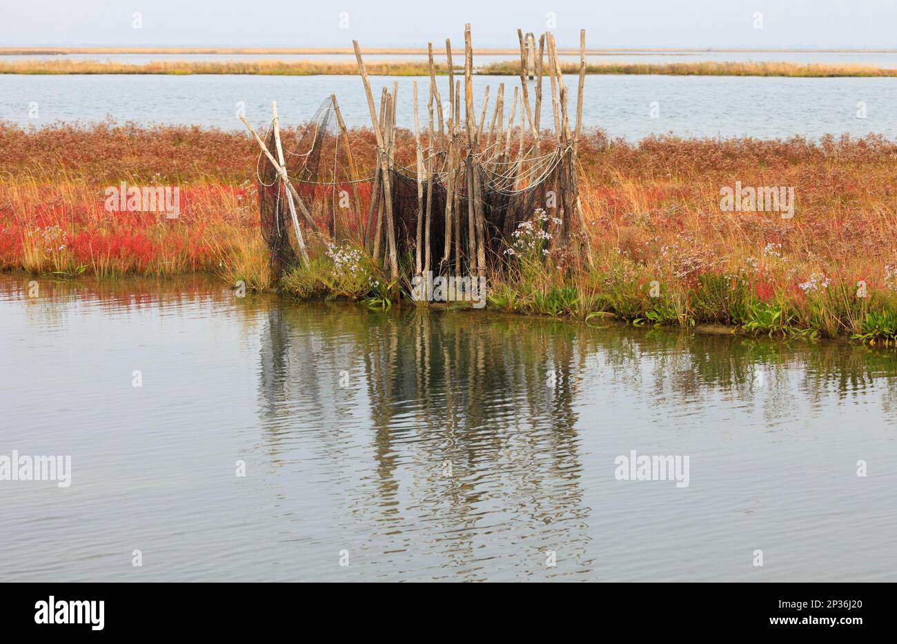 Fishing nets at Lio Piccolo in the eastern lagoon of Venice in autumn ...