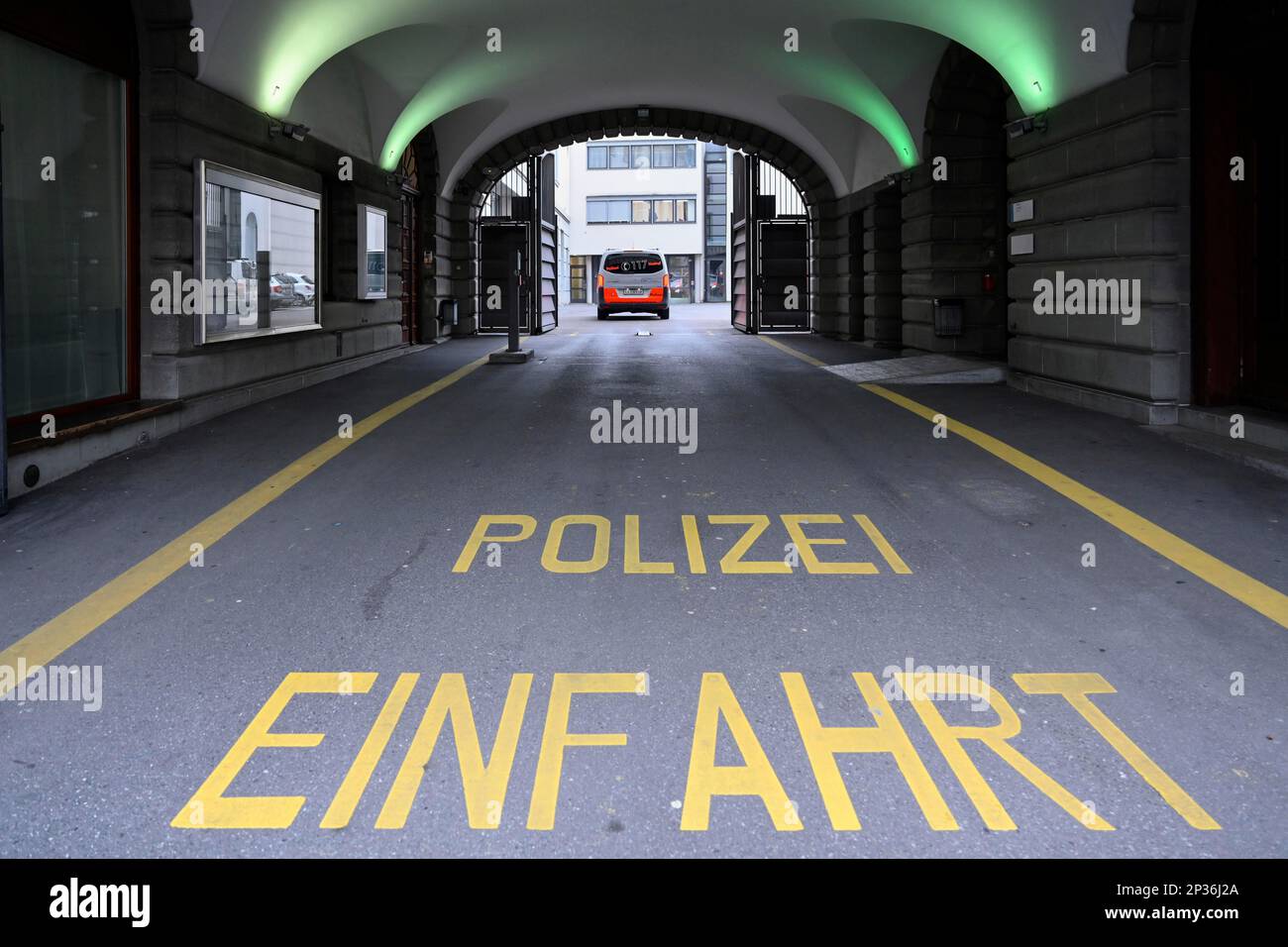 Ground marking police entrance, Lucerne, Switzerland Stock Photo - Alamy