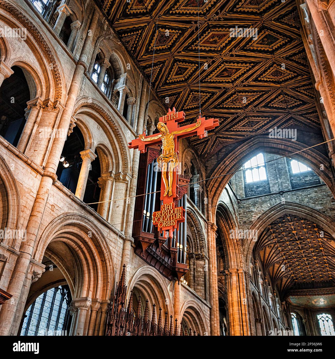Jesus on the Cross, Crucifix Hanging from Decorated Ceiling Vault ...