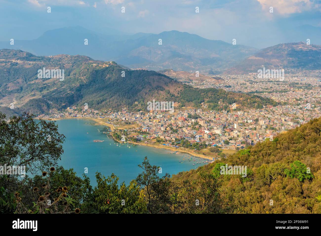 View over Pokhara and Lake Phewa from the World Peace Pagoda, Pokhara ...