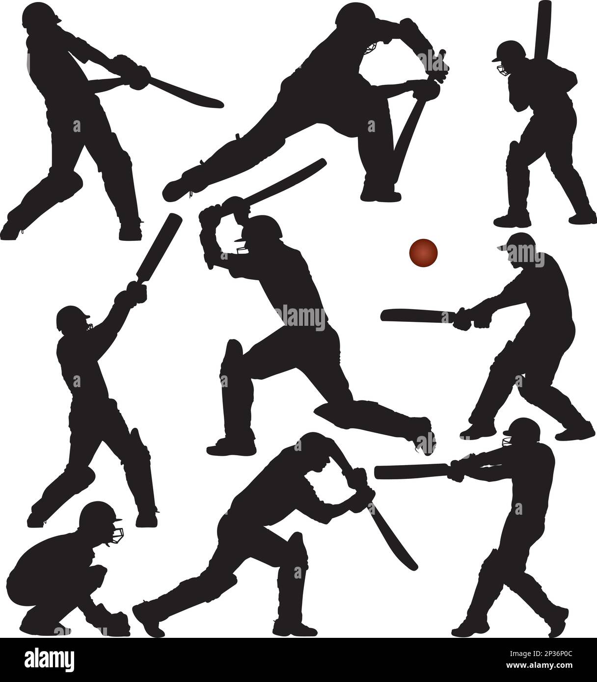 Cricket game silhouettes set on white background. Layered and fully ...