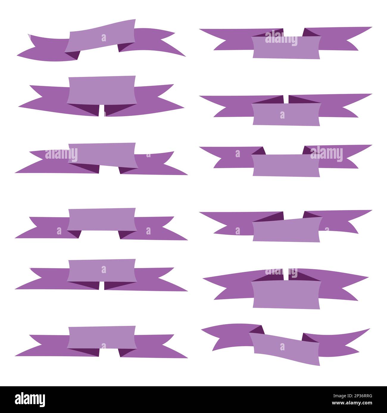 Set of purple flat ribbons isolated on white background. Ribbon banner ...