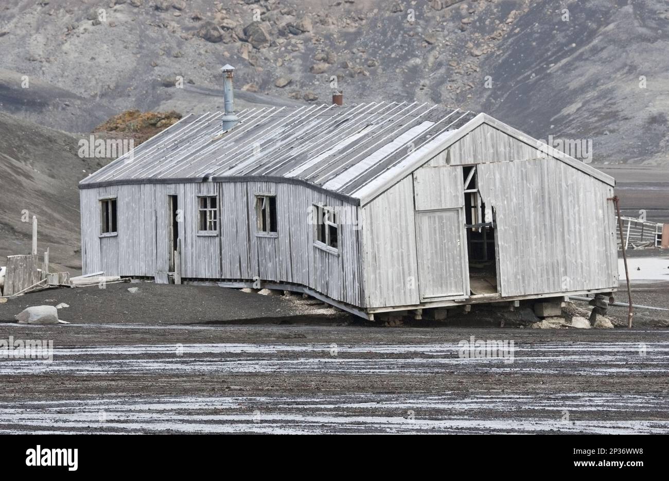 View of a derelict building of an abandoned whaling station, Port ...