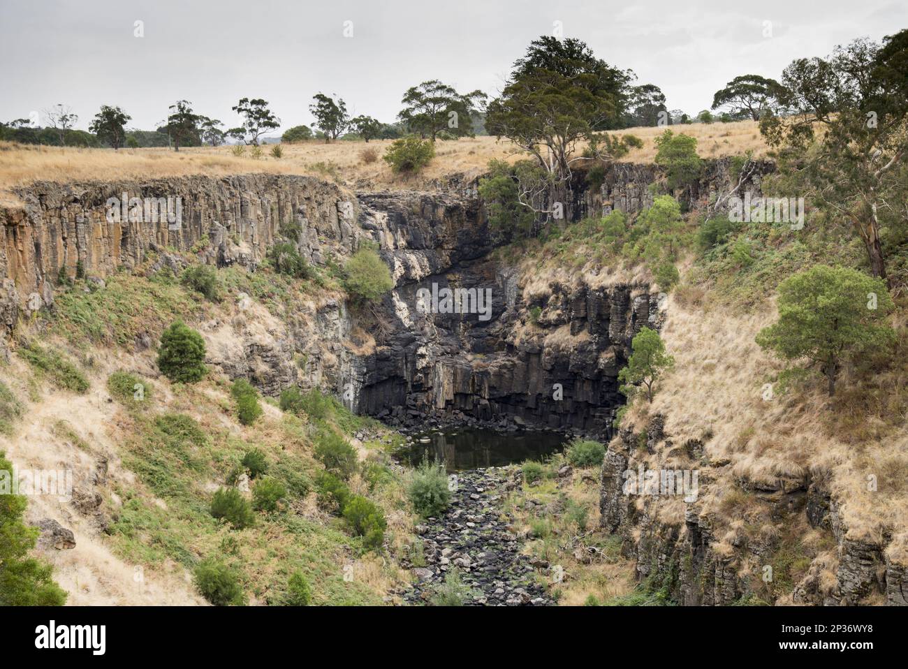 View of waterfall without water due to drought, Lal Lal Falls ...