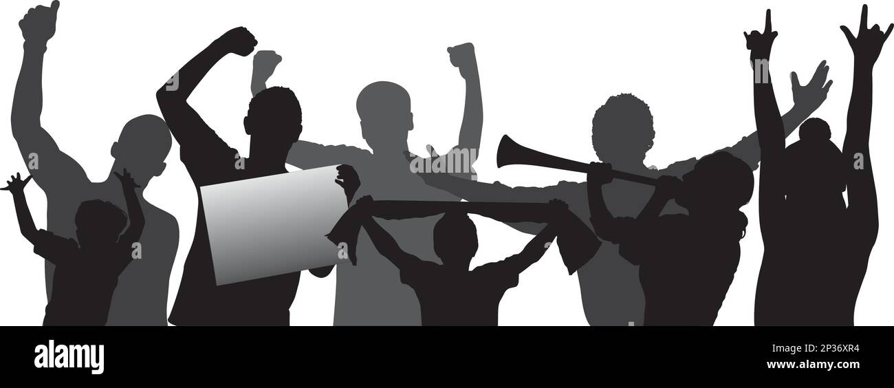 Sports fans, cheering crowd vector silhouettes isolated on white ...