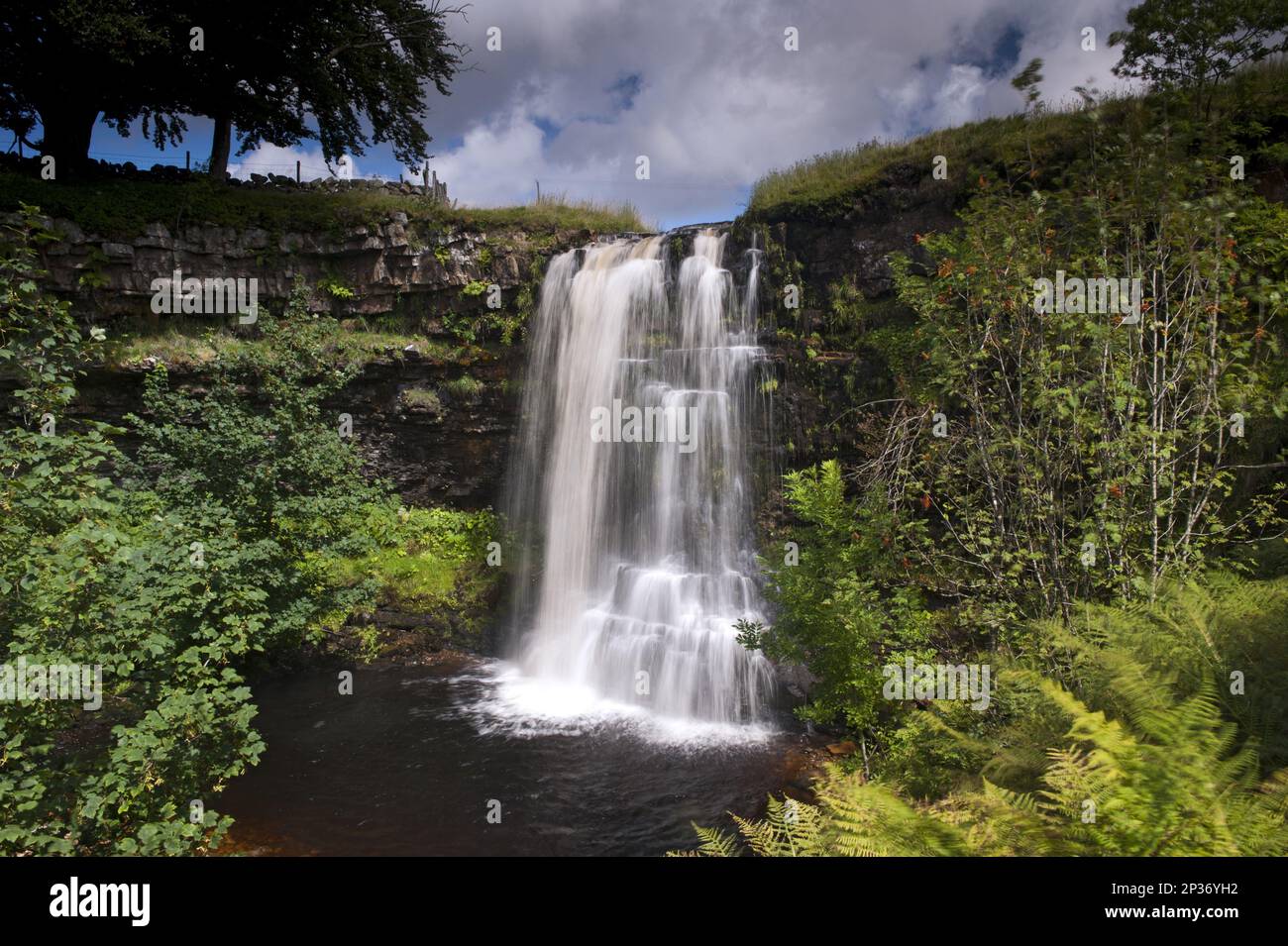 View of waterfall, Hell Gill Force, River Eden, Mallerstang, Cumbria ...