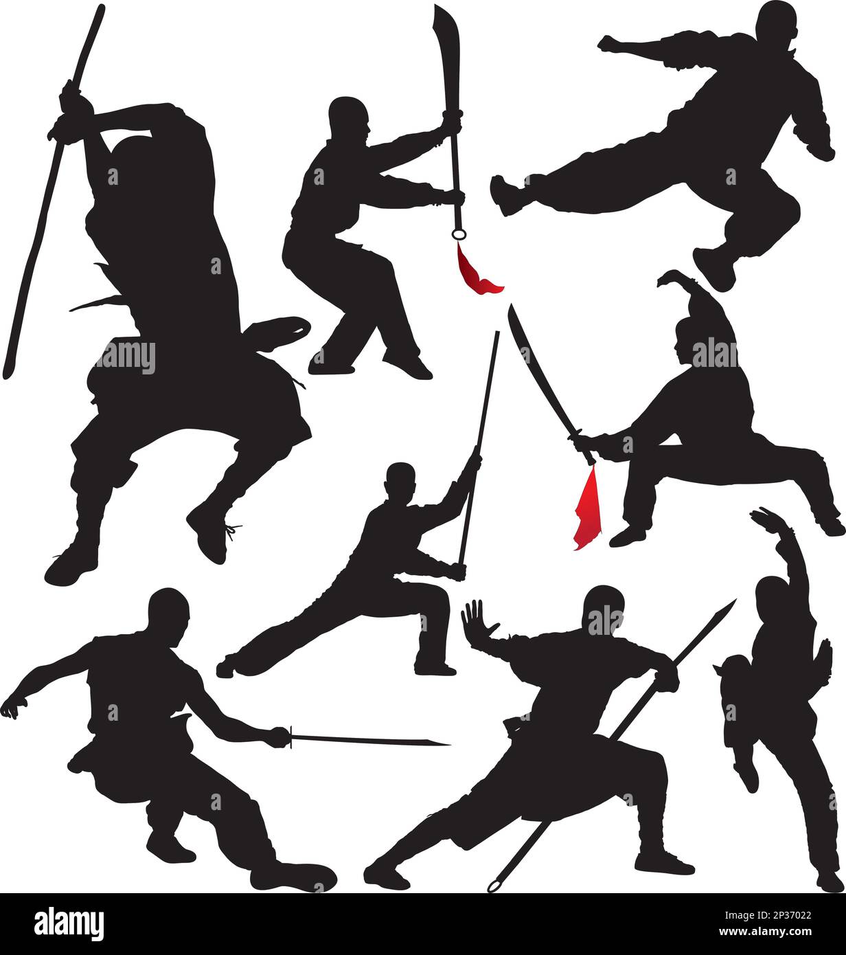 Kung fu, shaolin vector silhouettes isolated on white background ...