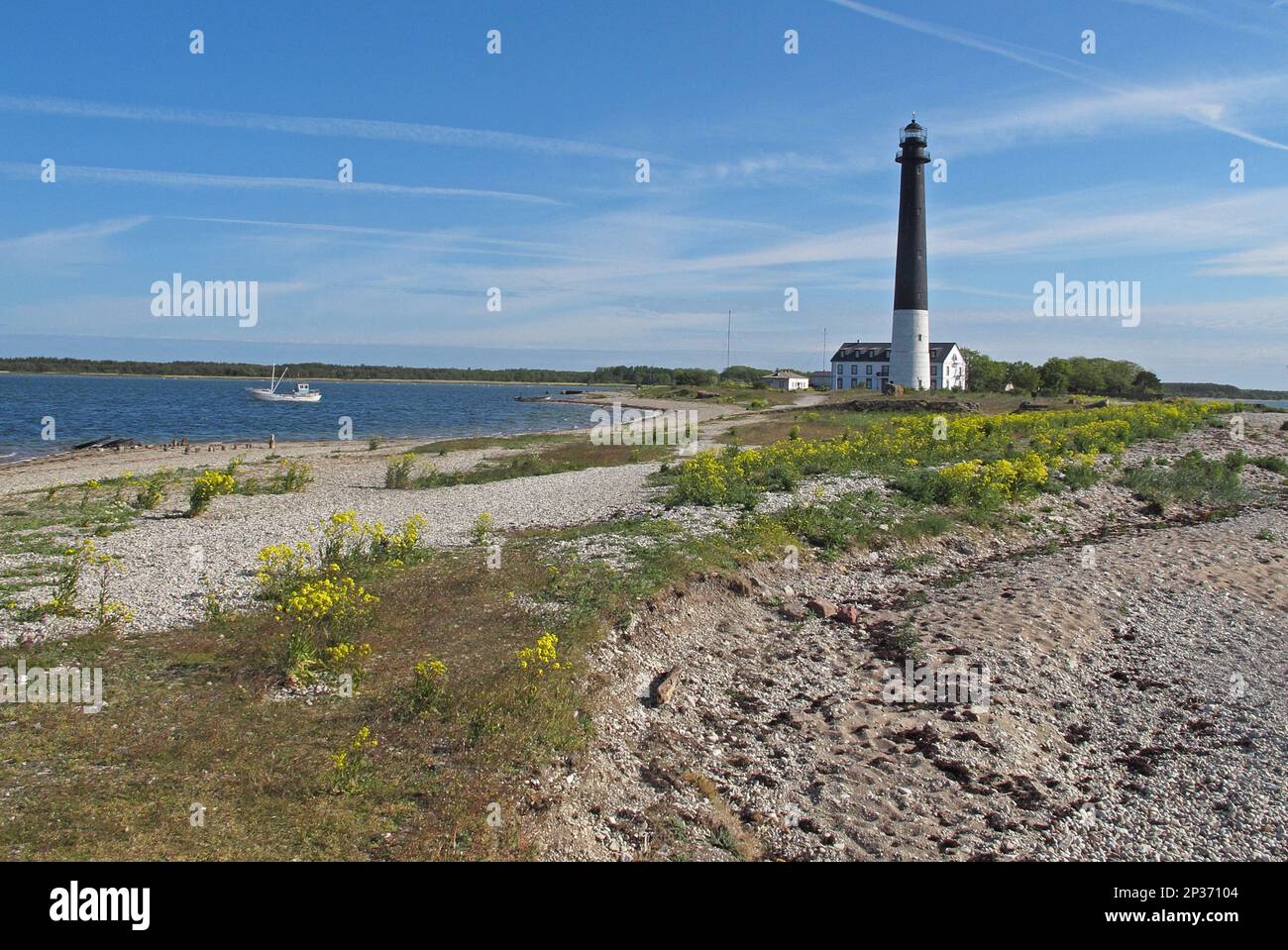 View of coastal peninsula and lighthouse, Sorve Peninsula, Saaremaa ...