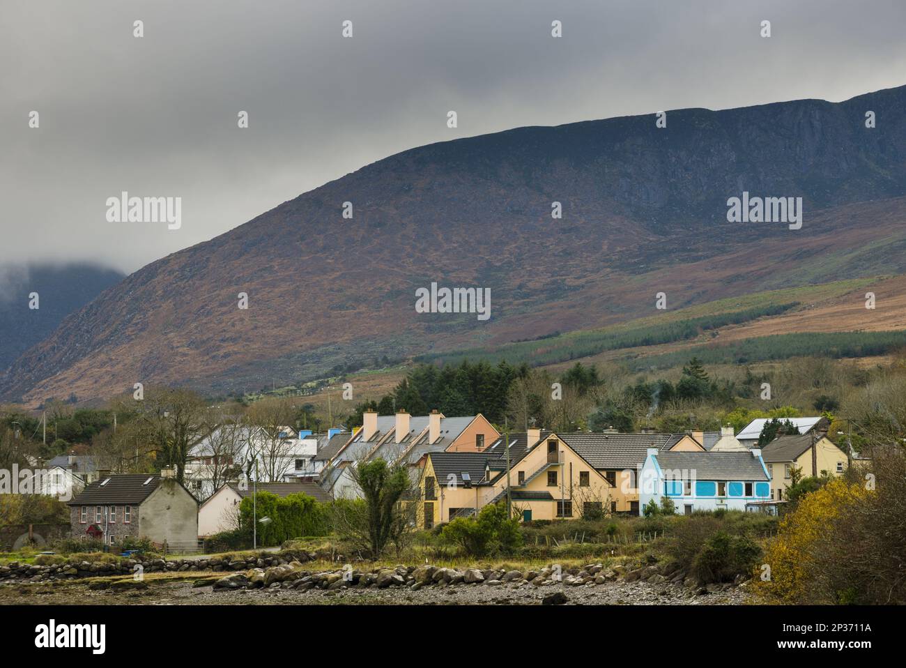 View of coastal village, Cloghane, Dingle Peninsula, County Kerry ...