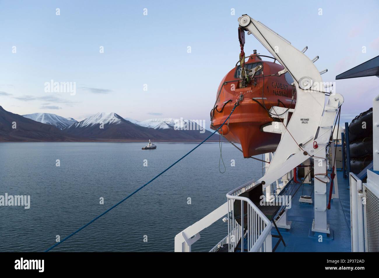 MS Quest icebreaker cruise ship with lifeboat, Longyearbyen ...