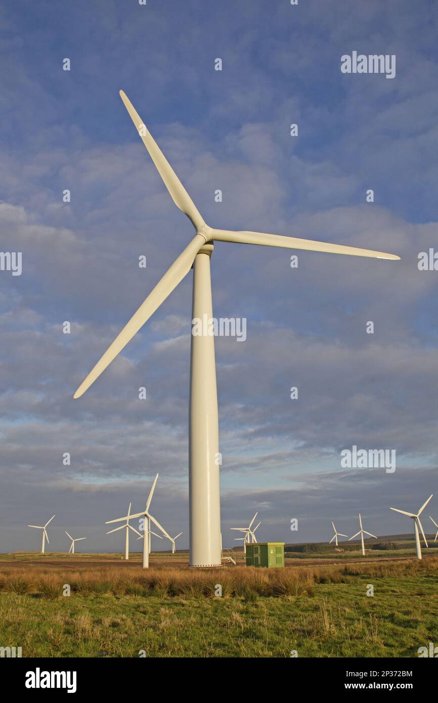 Wind turbines on Moorland wind farm, Berwickshire, Scottish Borders ...