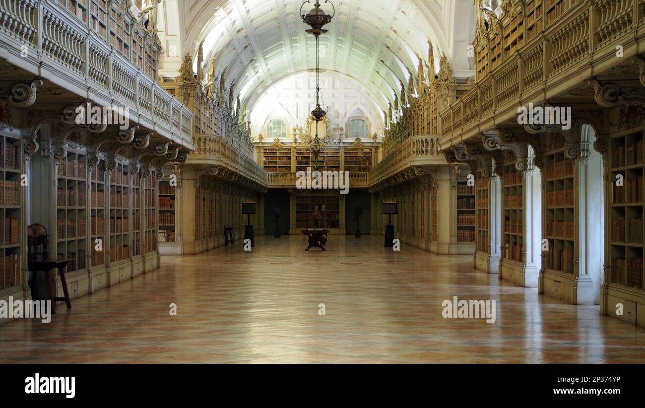Library of the Palace of Mafra, 18th-century baroque Royal Palace and ...