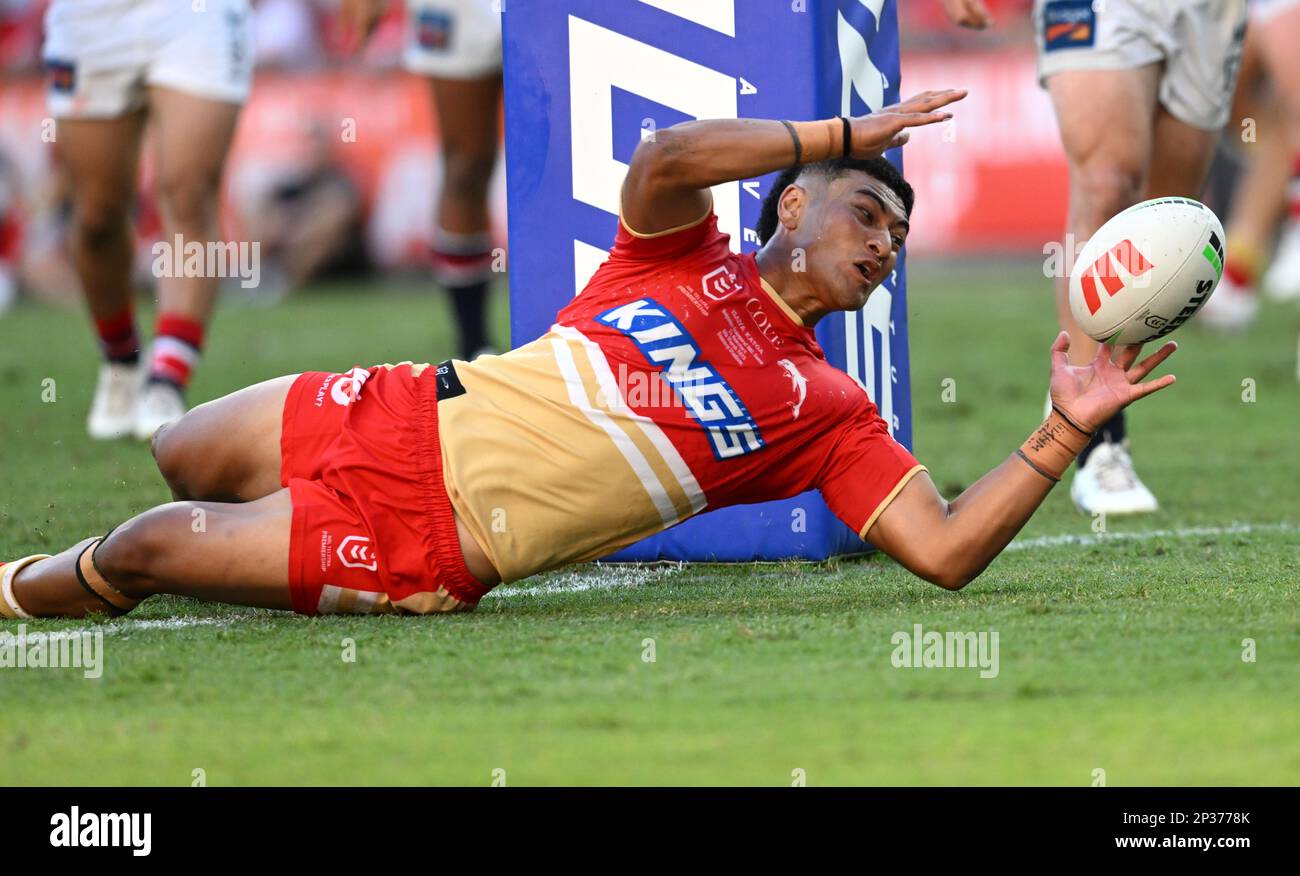 Isaiya Katoa of the Dolphins fails to ground the ball over the try line ...