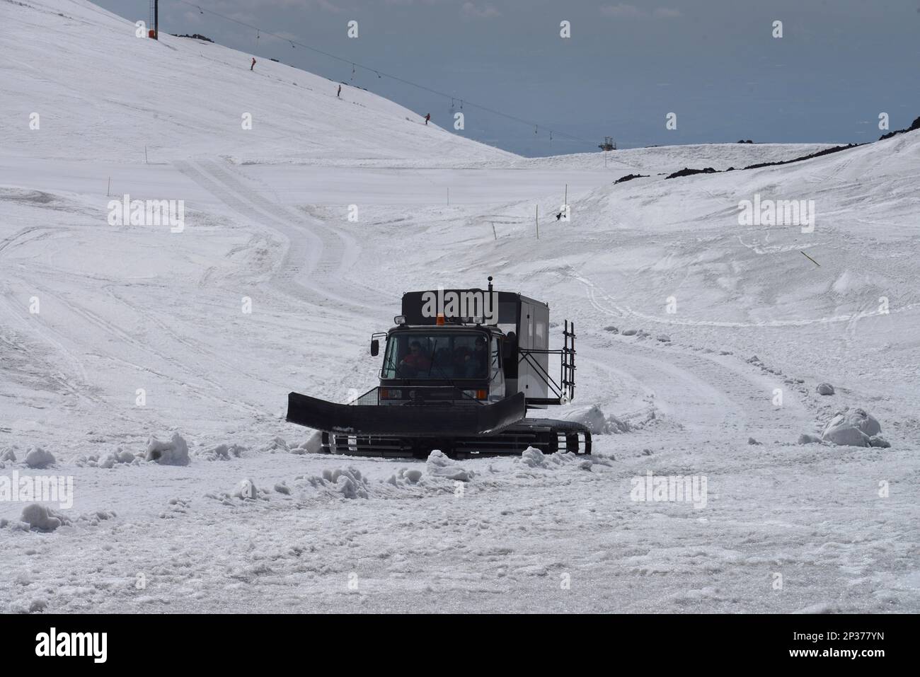 Snow caterpillar, Monte Frumento Supino, secondary crater, Etna, Sicily ...