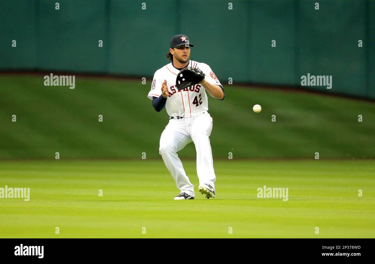APR 15 2015: Houston Astros outfielder Jake Marisnick #6 fields a ...