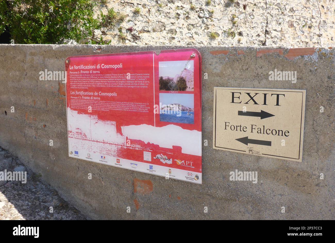 Sign, Info board, Forte Falcone, Citadel, Fort, Portoferraio Fortress ...