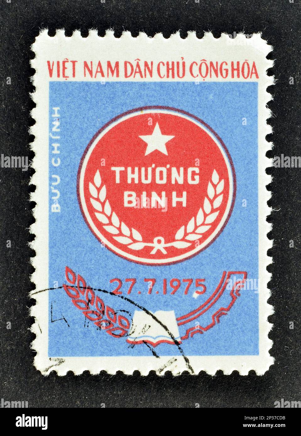 Cancelled postage stamp printed by Vietnam, that shows War Invalid's ...