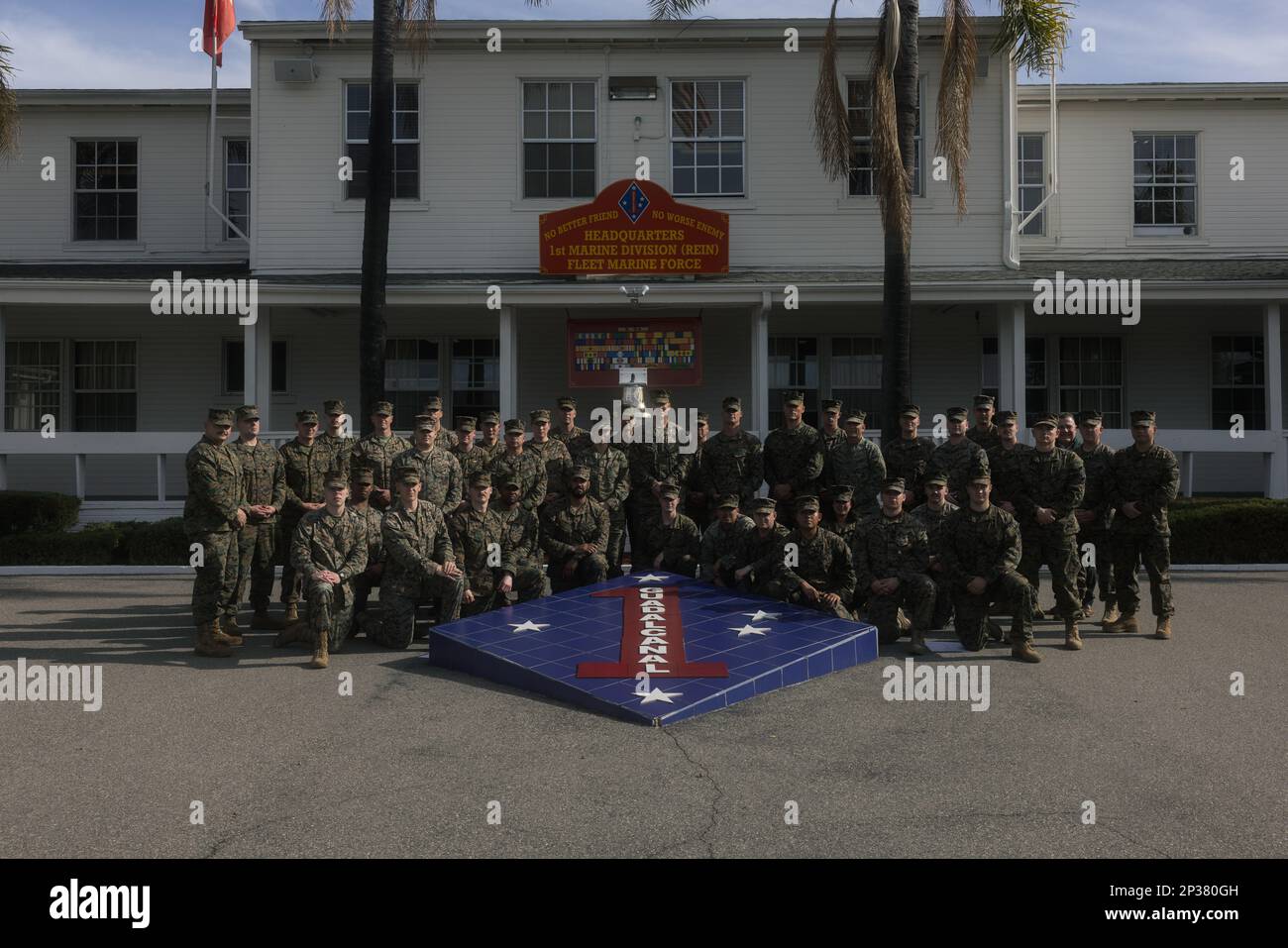 U.S. Marines with 1st Marine Division's operations section pose for a ...