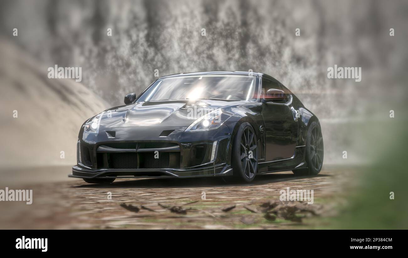 Nissan 370z sitting by the waterfall Stock Photo - Alamy